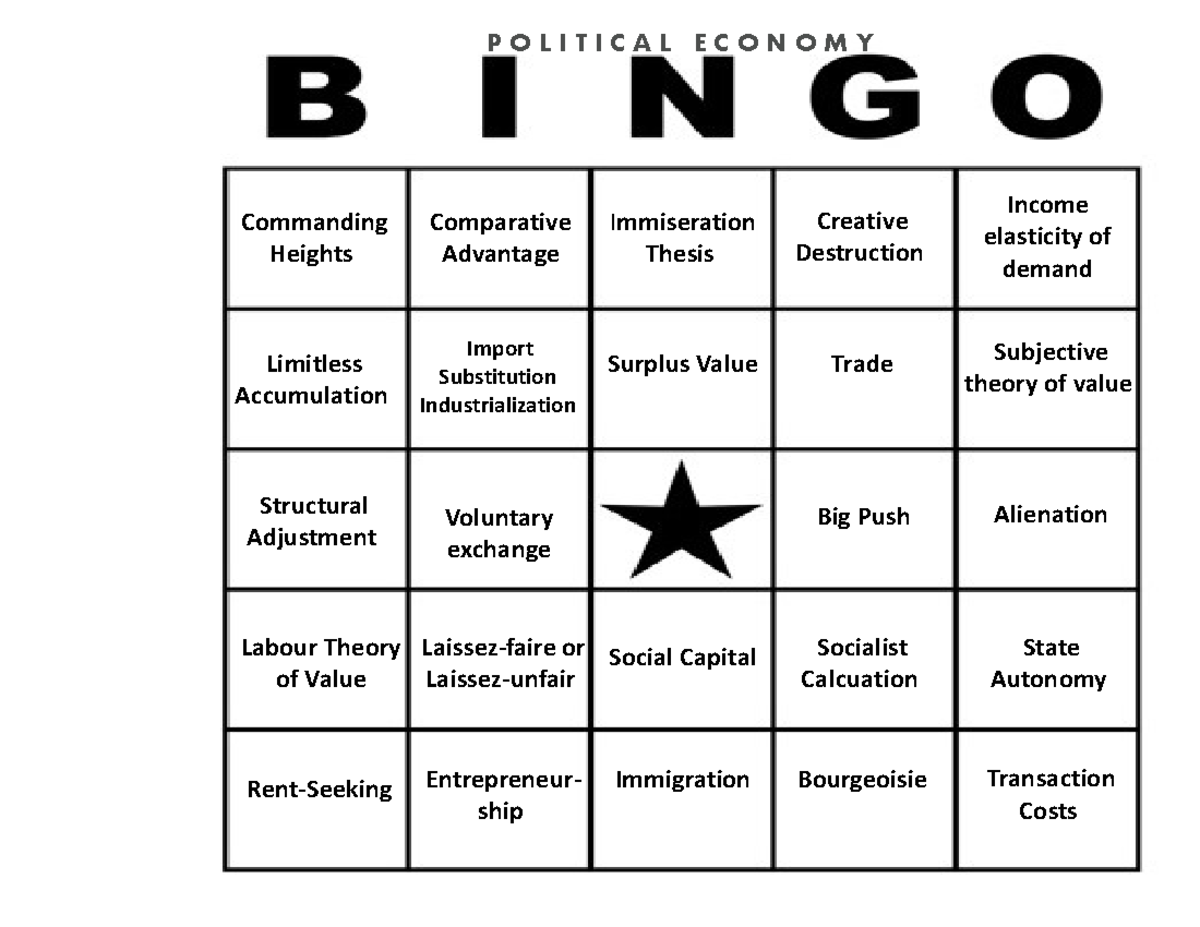Poli - Development Bingo - Politics of Development POLI 379 Fall 2023 ...