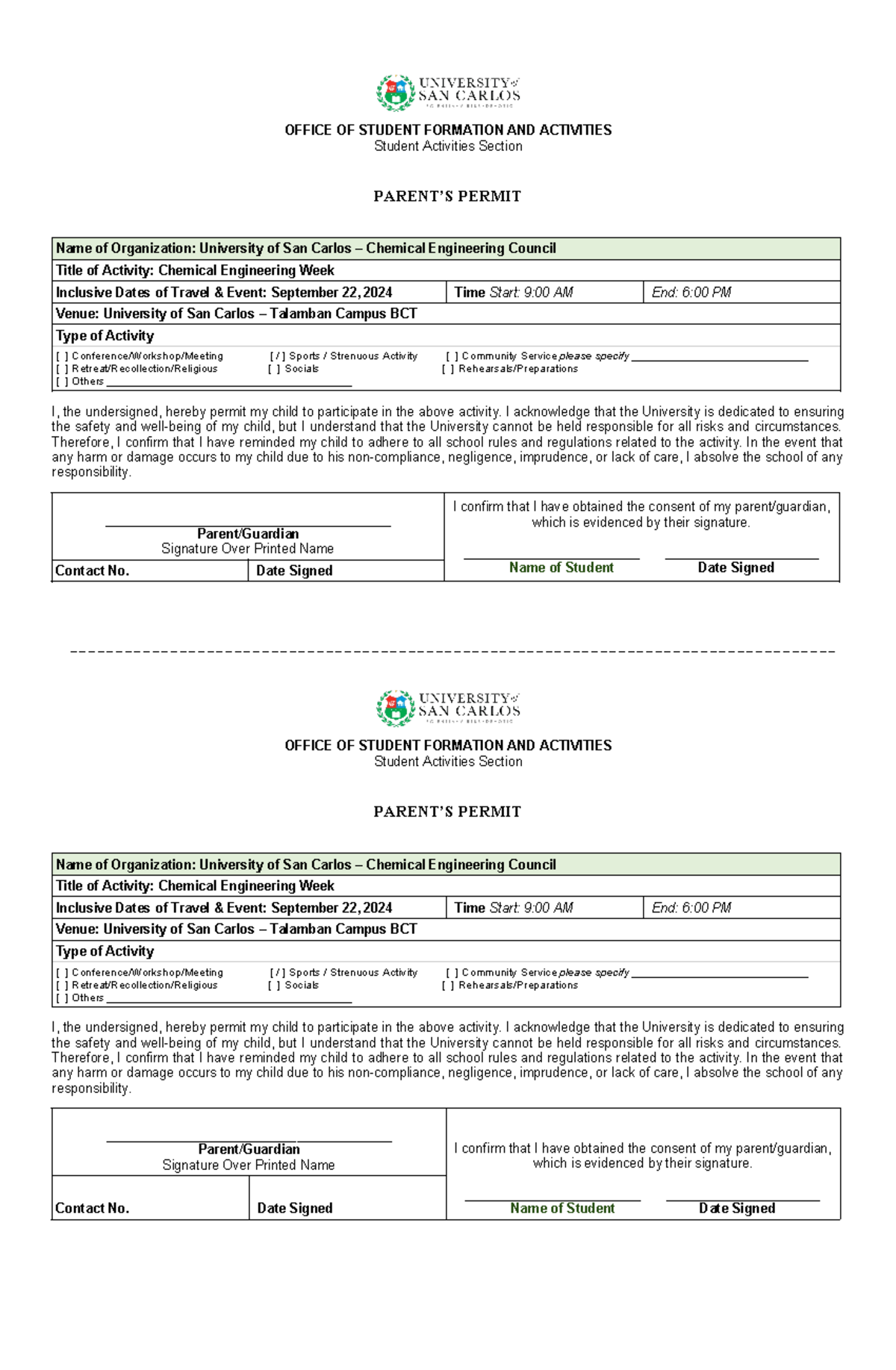 A4 Parents Permit 1 - fdffstsg - OFFICE OF STUDENT FORMATION AND ...