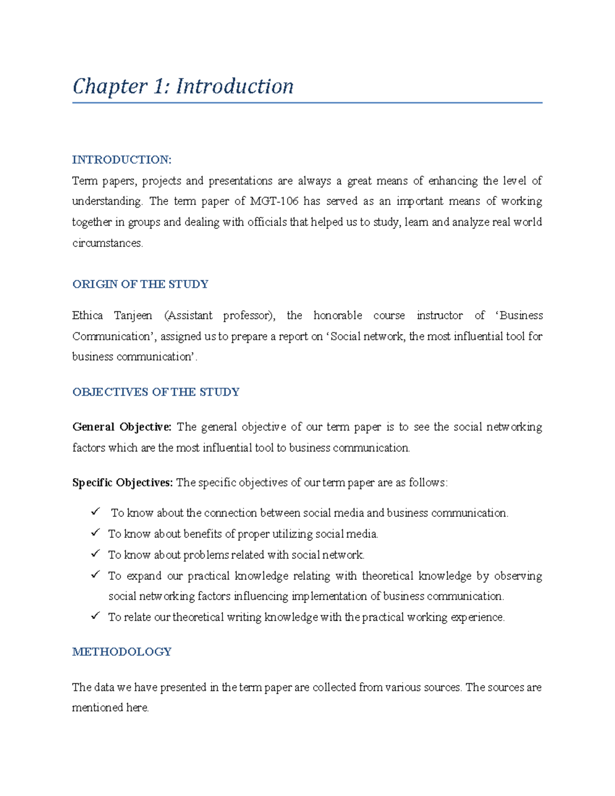 4.main body - bba - Chapter 1: Introduction INTRODUCTION: Term papers ...