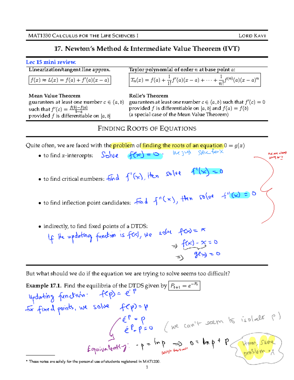 1330 202211 notes 17 filled - MAT1330 CALCULUS FOR THE LIFE SCIENCES I ...