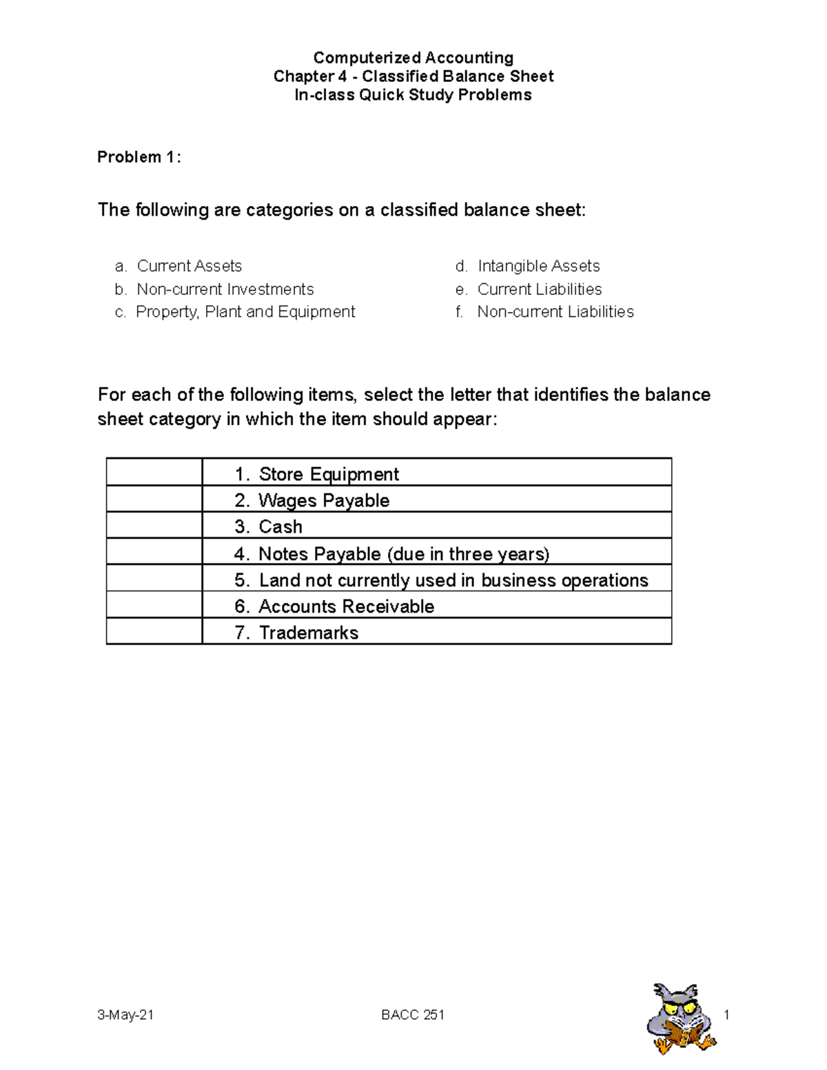 Chap 4 inclass quick study prob - Computerized Accounting Chapter 4 ...
