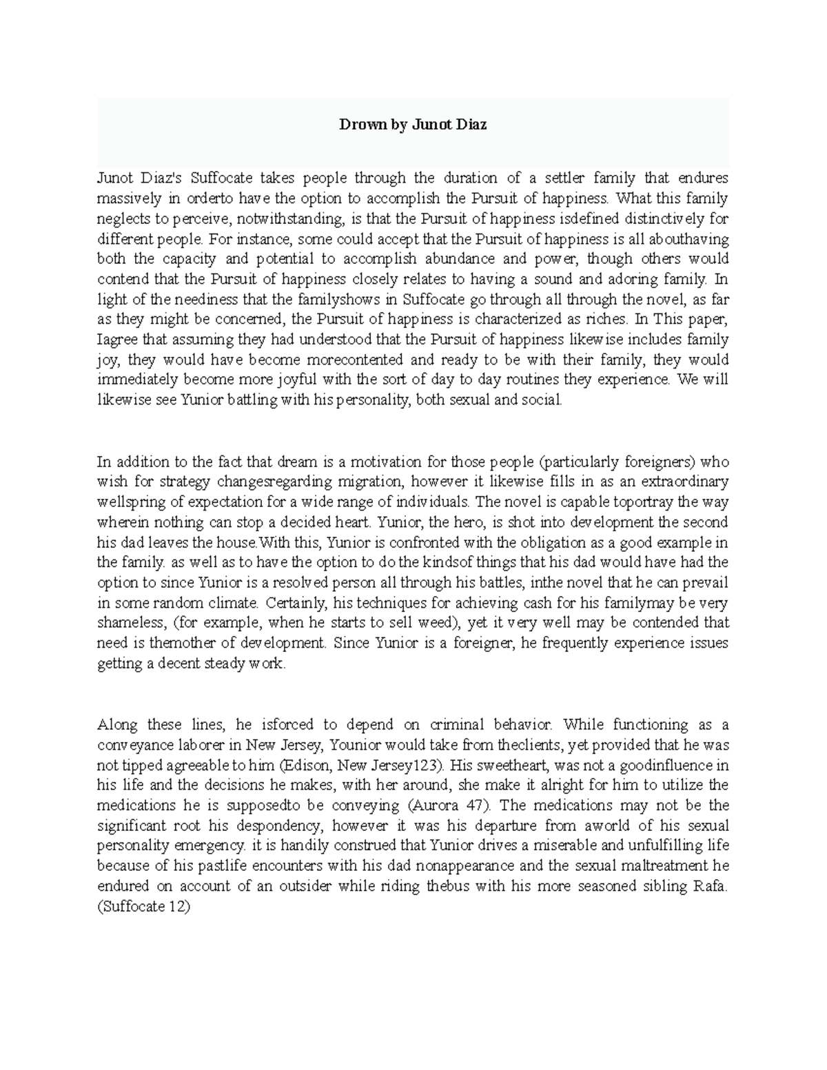 Drown by Junot Diaz - research - Drown by Junot Diaz Junot Diaz's ...