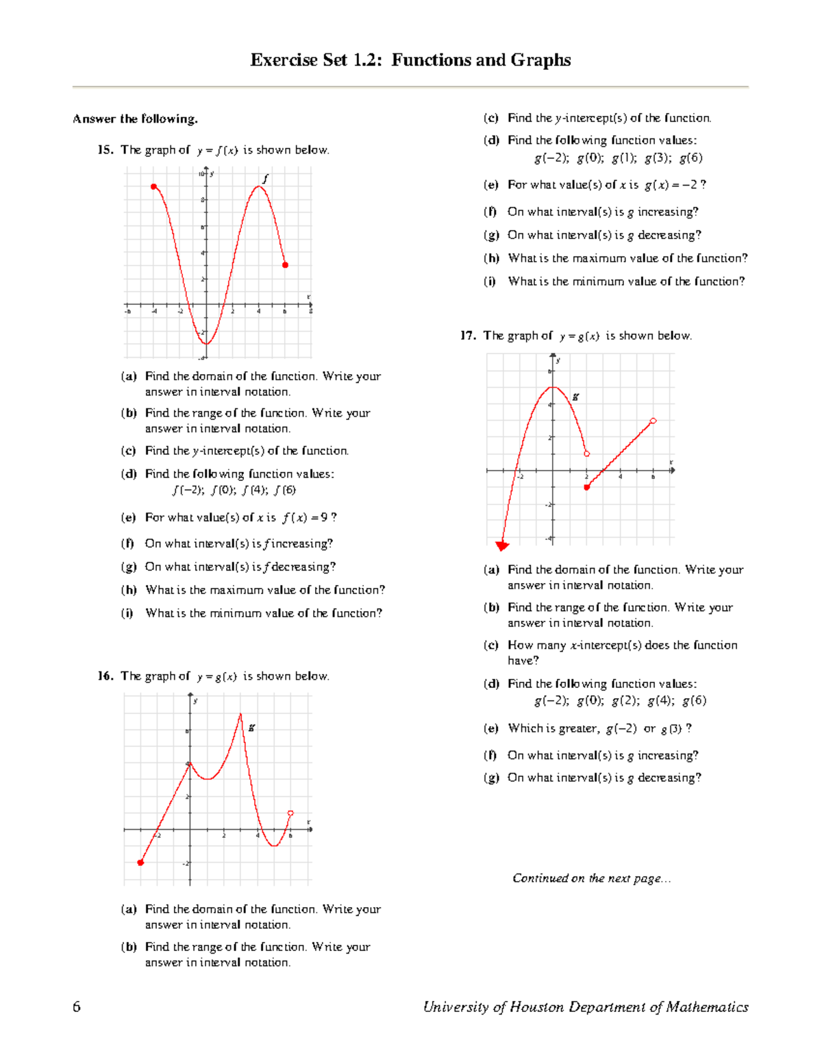 Test Practice 1 - Exercise Set 1: Functions and Graphs 6 University of ...