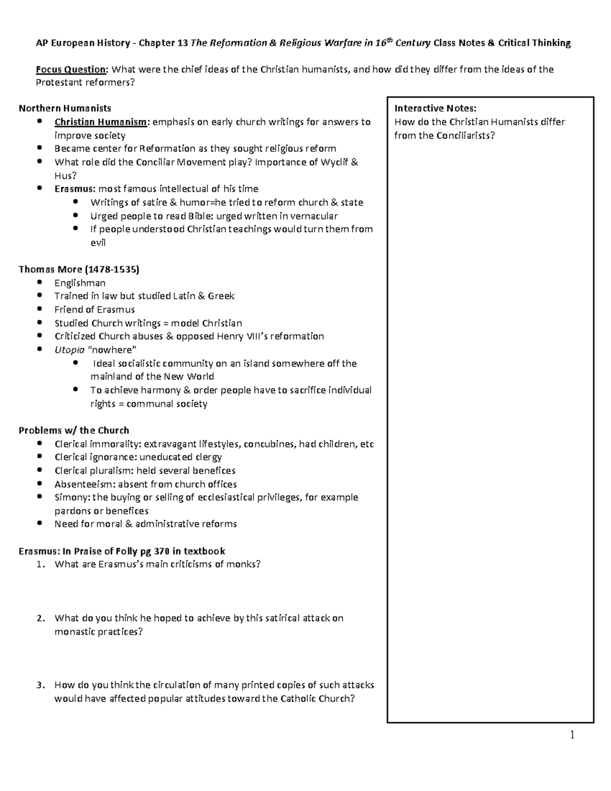 Chapter-13-Notes - .... - Focus Question: What were the chief ideas of ...
