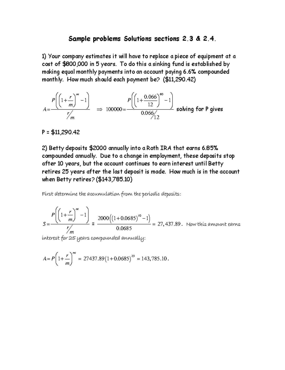 2 - Notes for course - Sample problems Solutions sections 2 & 2. Your ...