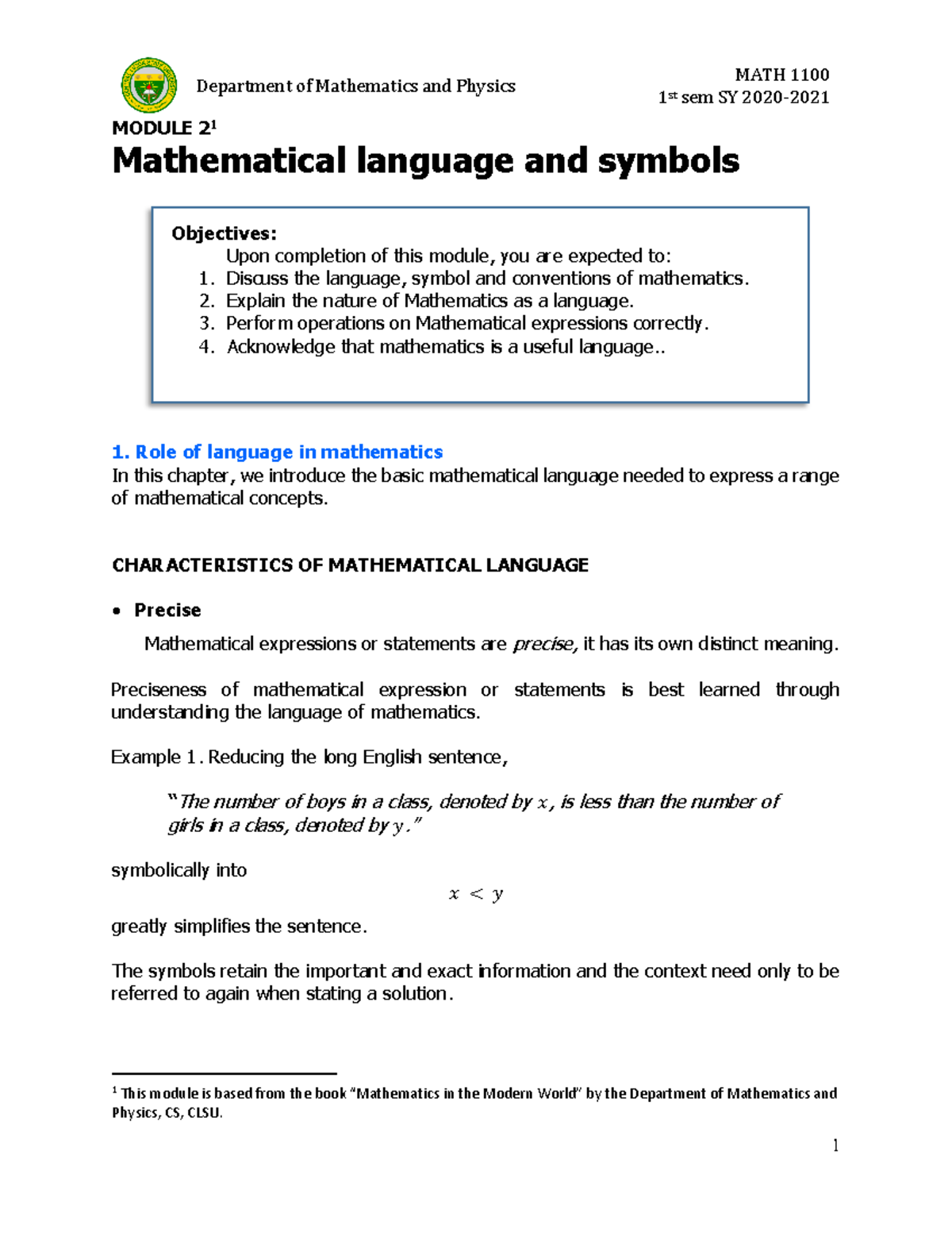 Math 1100 Module 2 - this file is tacked the some topics on Mathematics in the modern world 1100 ...