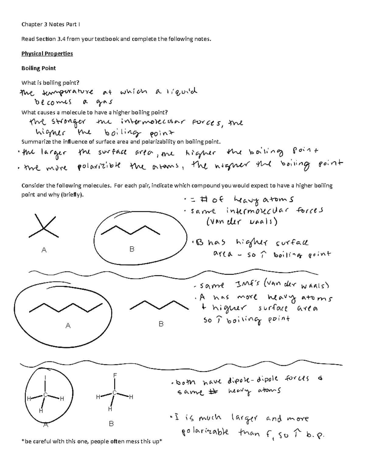 Organic Chemistry Chapter 3 Part 1 Notes Chapter 3 Notes Part I Read