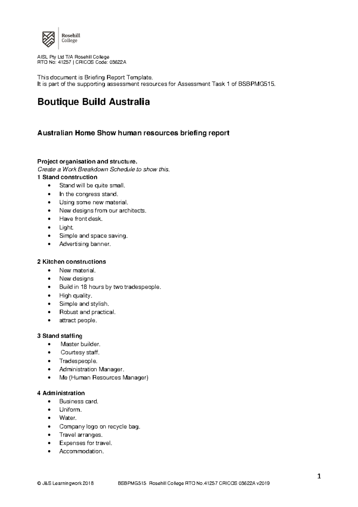 Bsbpmg 515 Briefing Report Template final - RTO No: 41257 | CRICOS Code ...