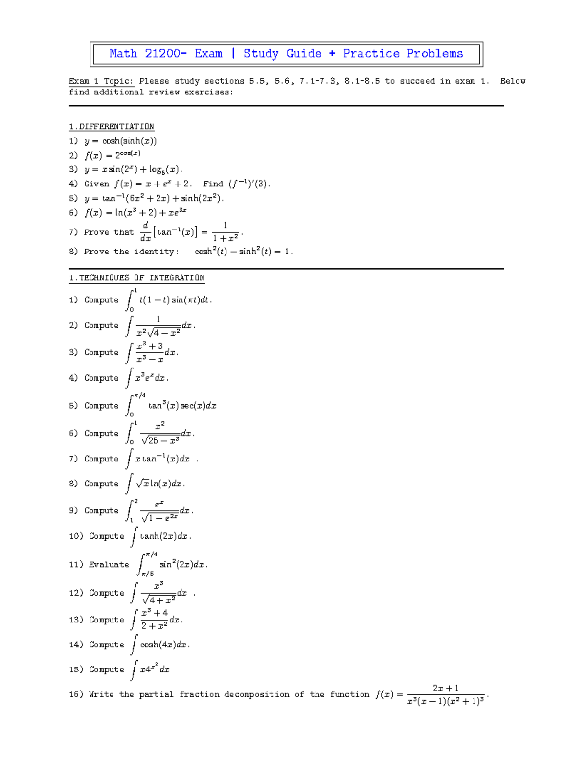 practice questions - Math 21200- Exam | Study Guide + Practice Problems ...