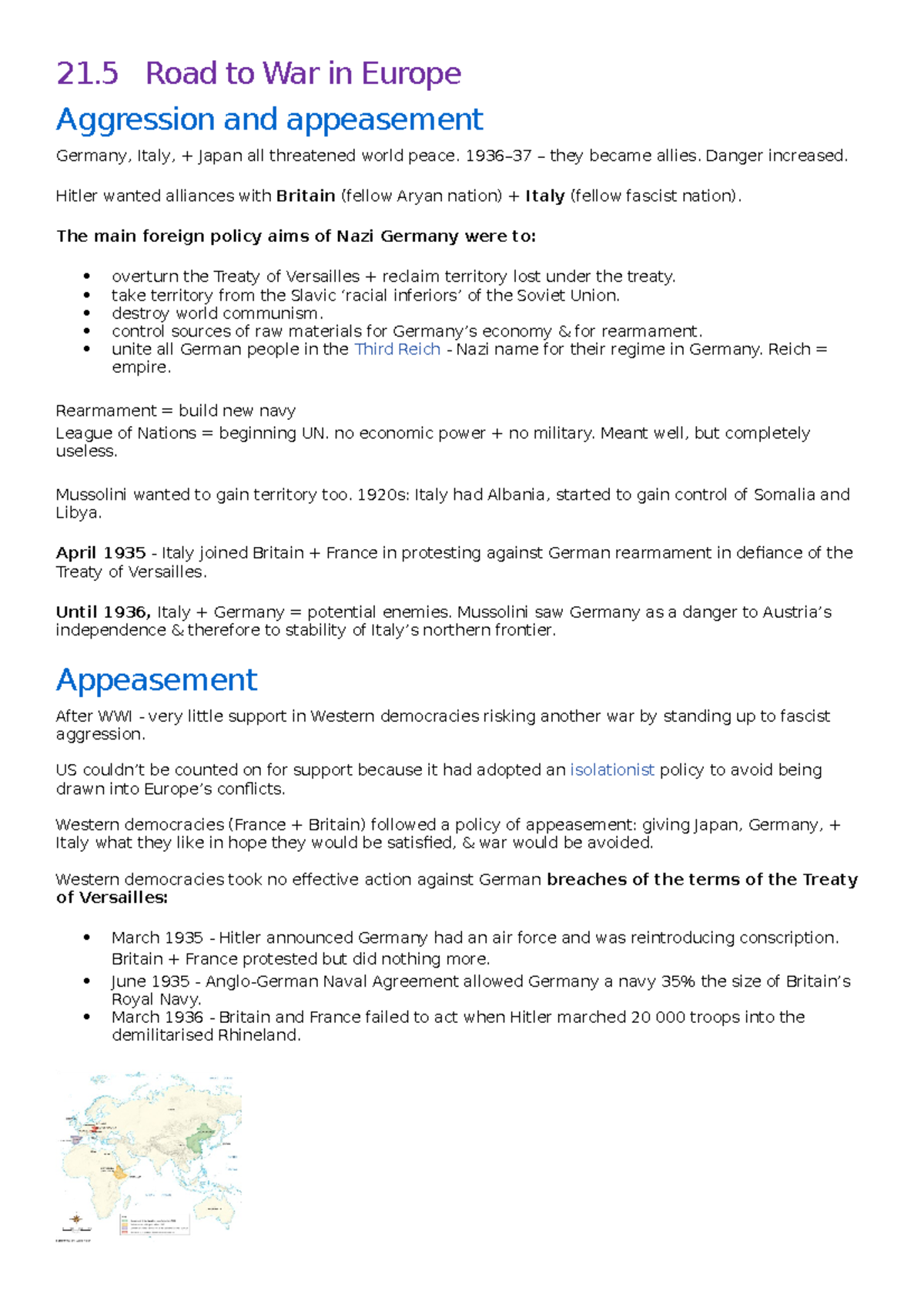 History WW2 Condensed Notes - Hitler's Rise to Power - 21 Road to War ...