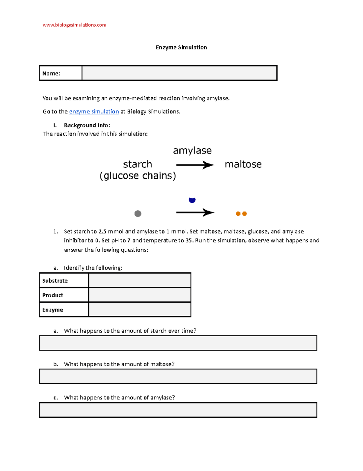 BIO Enzyme Simulation - Amylase A - Enzyme Simulation Name: You will be ...
