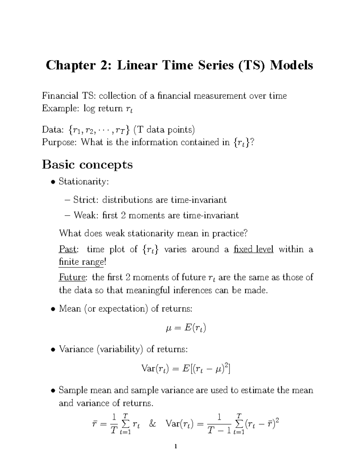 Week5 Linear TS Models intro - Chapter 2: Linear Time Series (TS) Models Financial TS ...