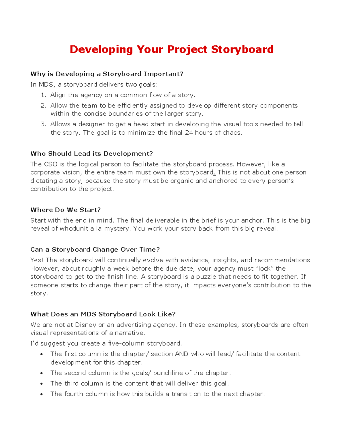 Developing Your Project Storyboard - Align the agency on a common flow ...
