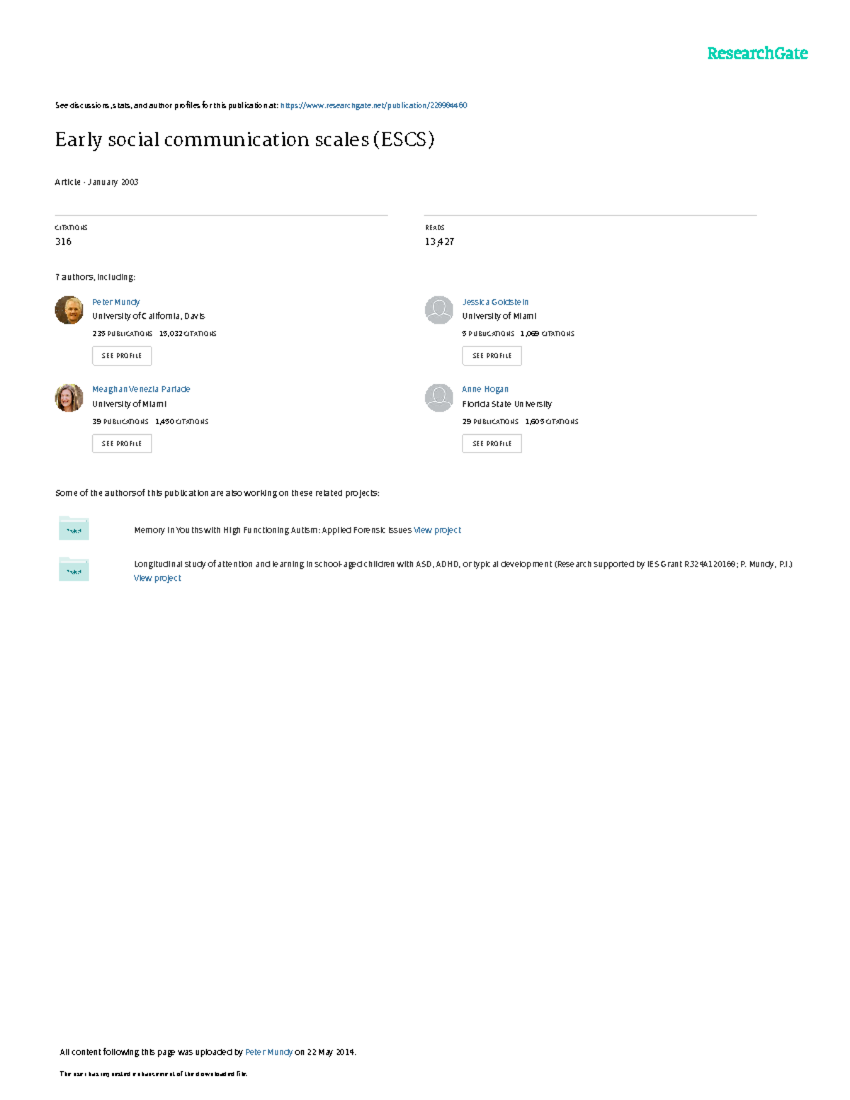 Early social communication scales ESCS - See discussions, stats, and ...