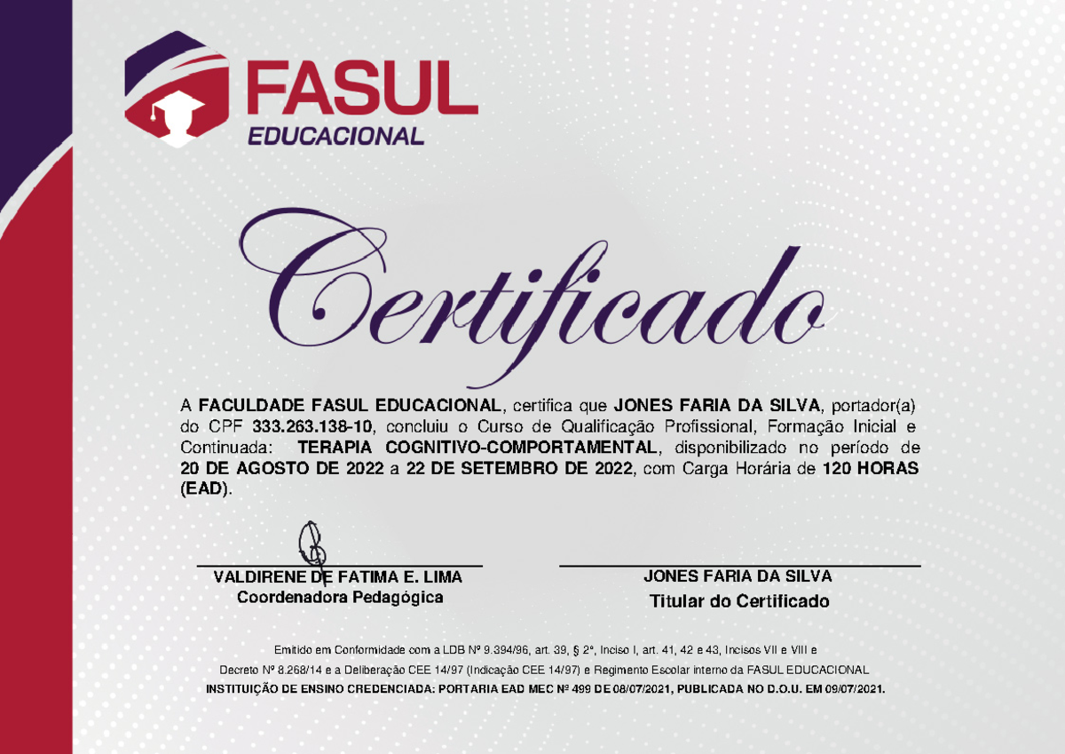 - Resumo Psicologia - A FACULDADE FASUL EDUCACIONAL, certifica que ...