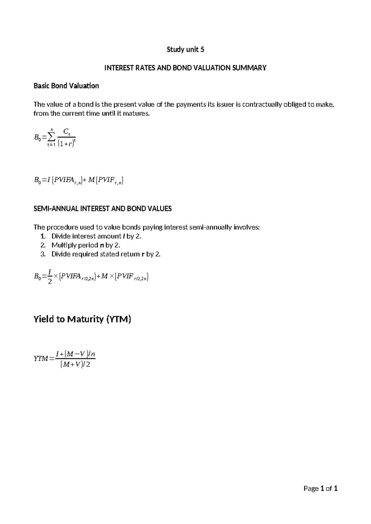 FIN2601 Study Unit 5 Summary - Study unit 5 INTEREST RATES AND BOND ...