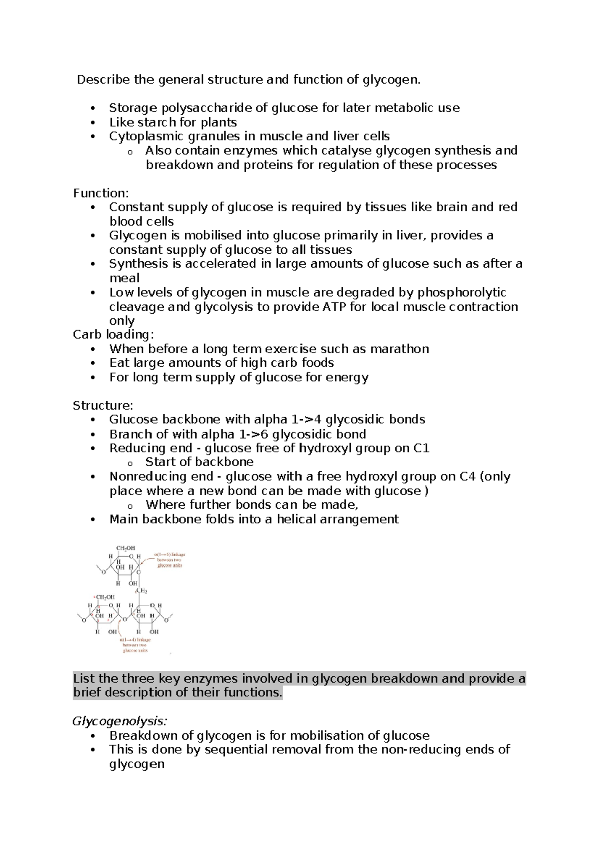Glycogen metabolism - Describe the general structure and function of ...