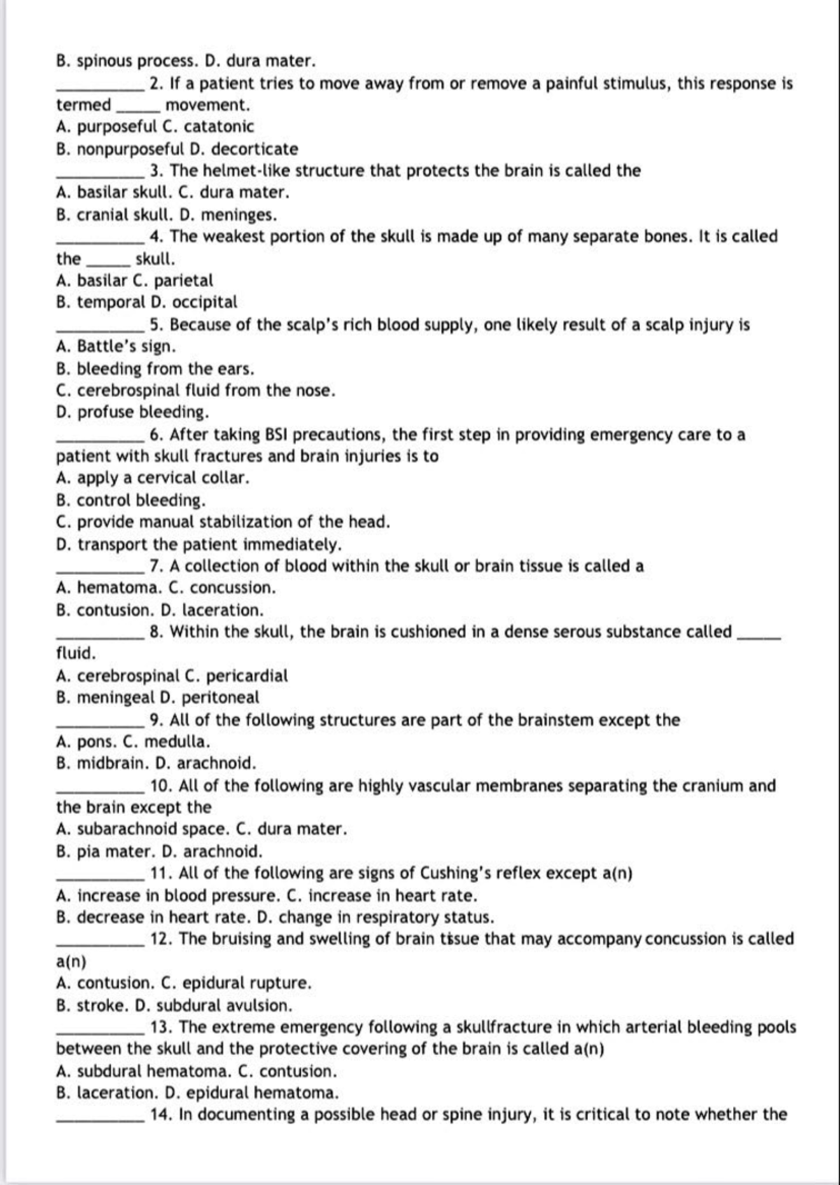 27 Head trauma care and management quiz - Nursing - Studocu