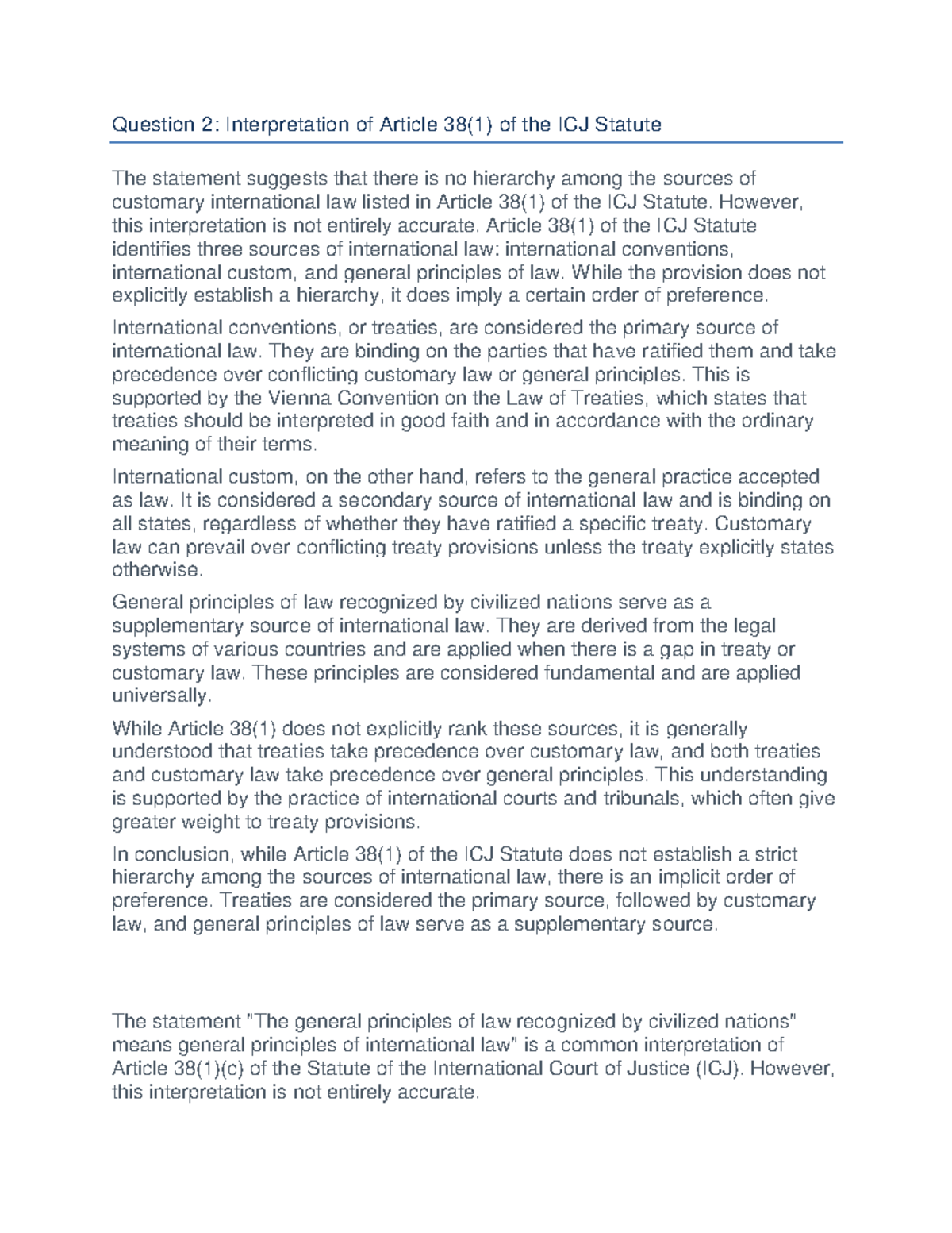 LCP4801 - notes - Question 2: Interpretation of Article 38(1) of the ...