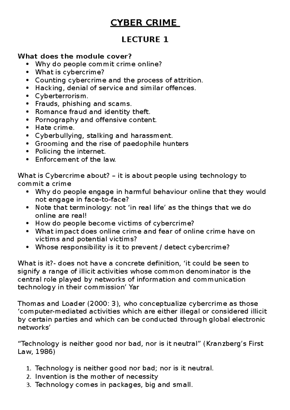 Cyber Crime Lectures - CYBER CRIME LECTURE 1 What does the module cover ...