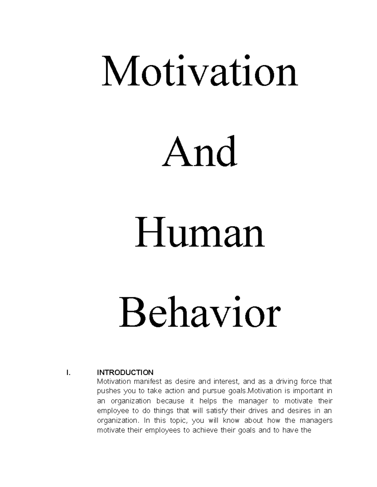 Chapter 4Motivation And Human Behavior - Motivation And Human Behavior ...