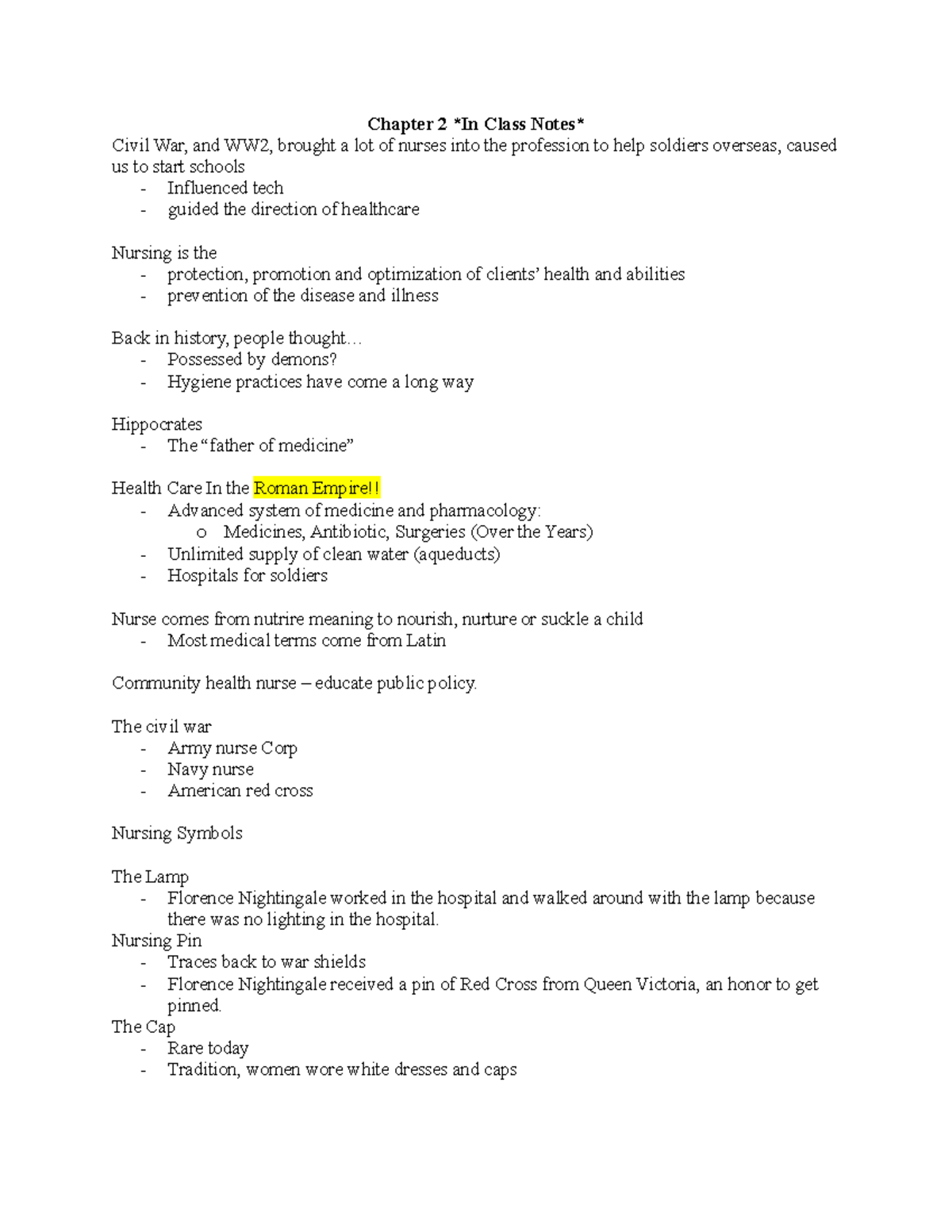 Intro to nurse Chap 2 - Notes for quiz 2 - Chapter 2 In Class Notes ...