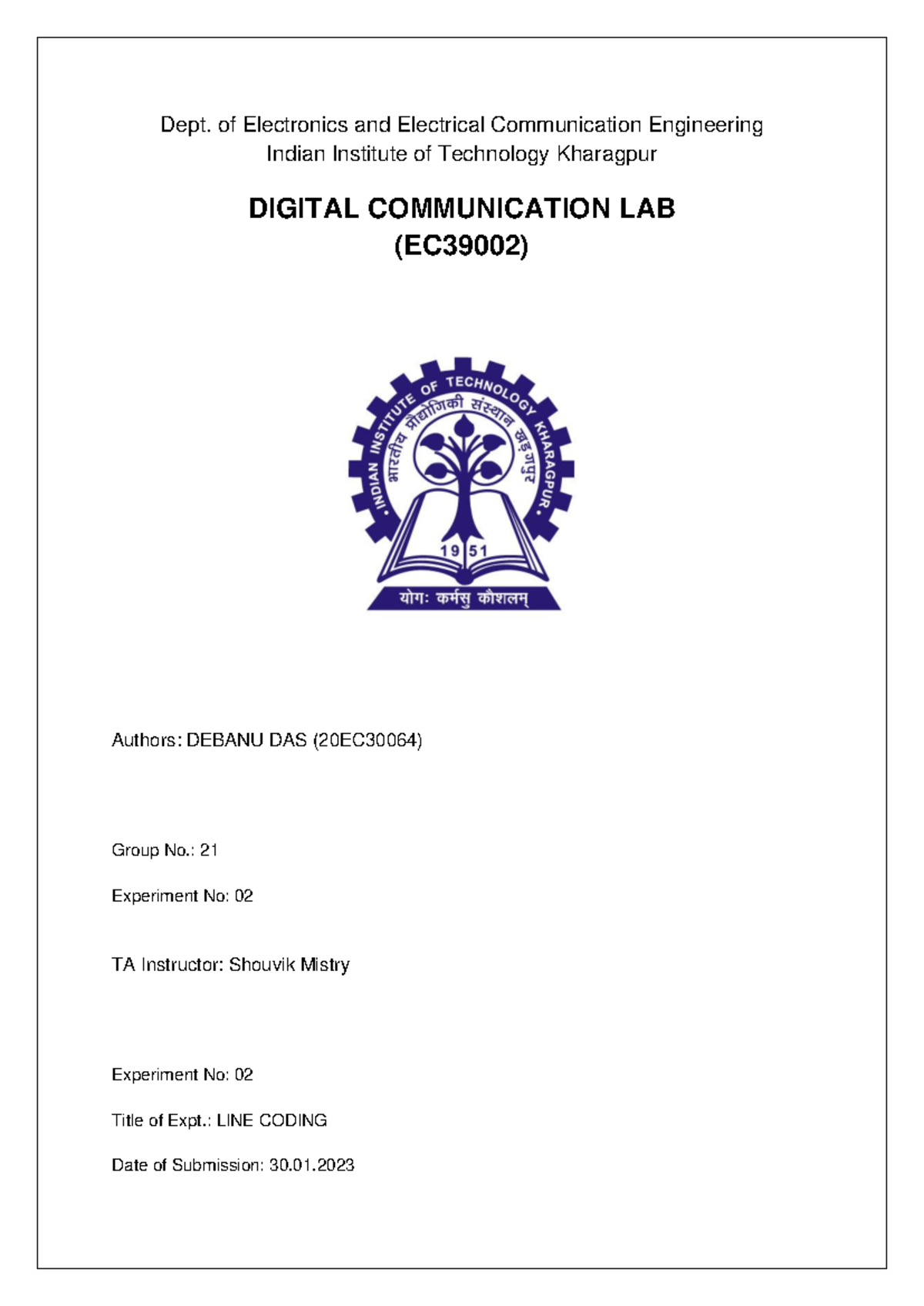 Dclab Exp no2 Debanu Das (20EC30064) 240120 102022 - Dept. of ...