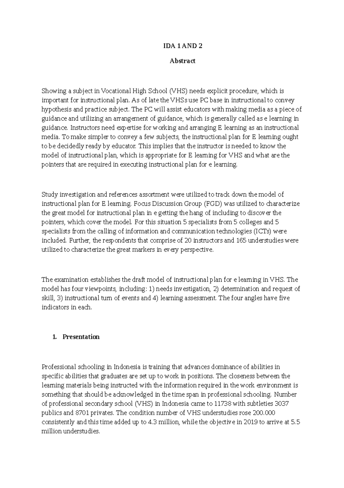 IDA 1 AND 2 study guide and answer and summaries - IDA 1 AND 2 Abstract ...