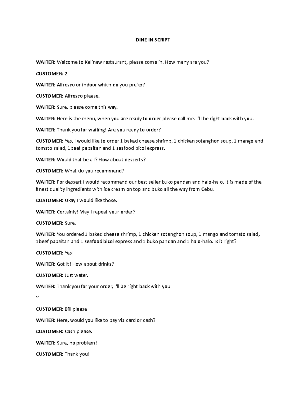 Script-fundamentals for Group Video_Lotus Joson - DINE IN SCRIPT WAITER ...