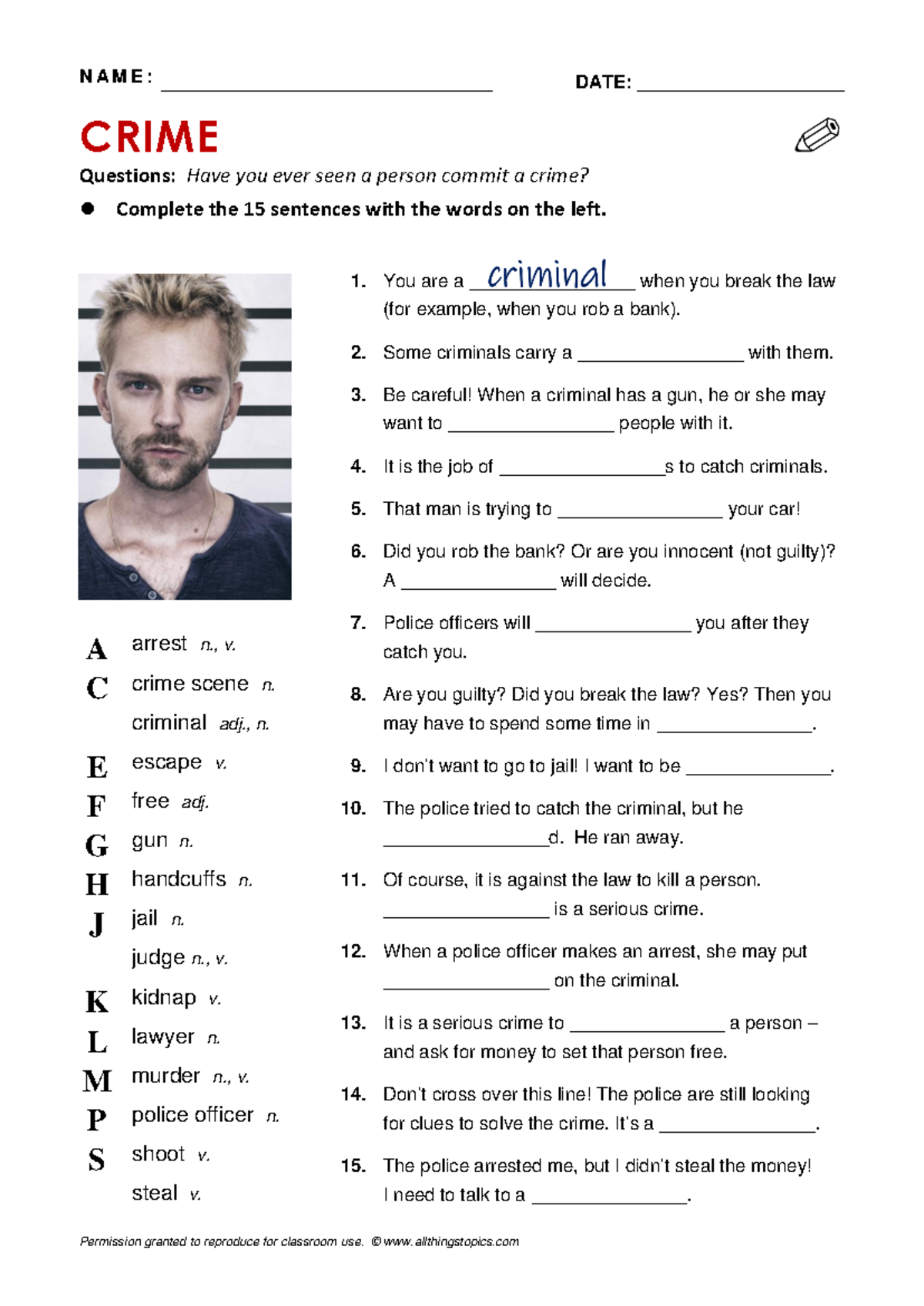 Crime Worksheet - N A M E : ________________________________ DATE ...