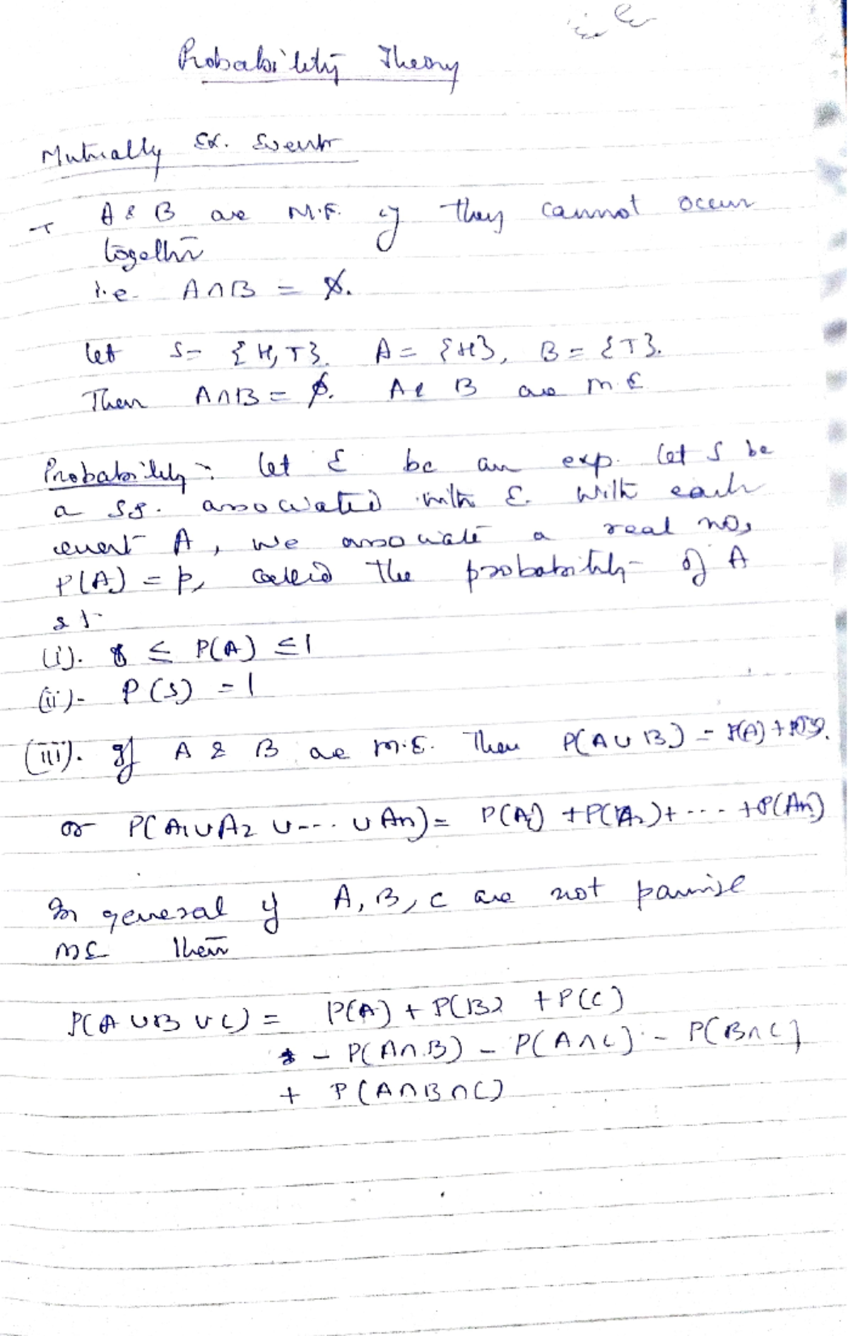 Probability Basics - Notes - line e Robability Theory Mutually Ex ...