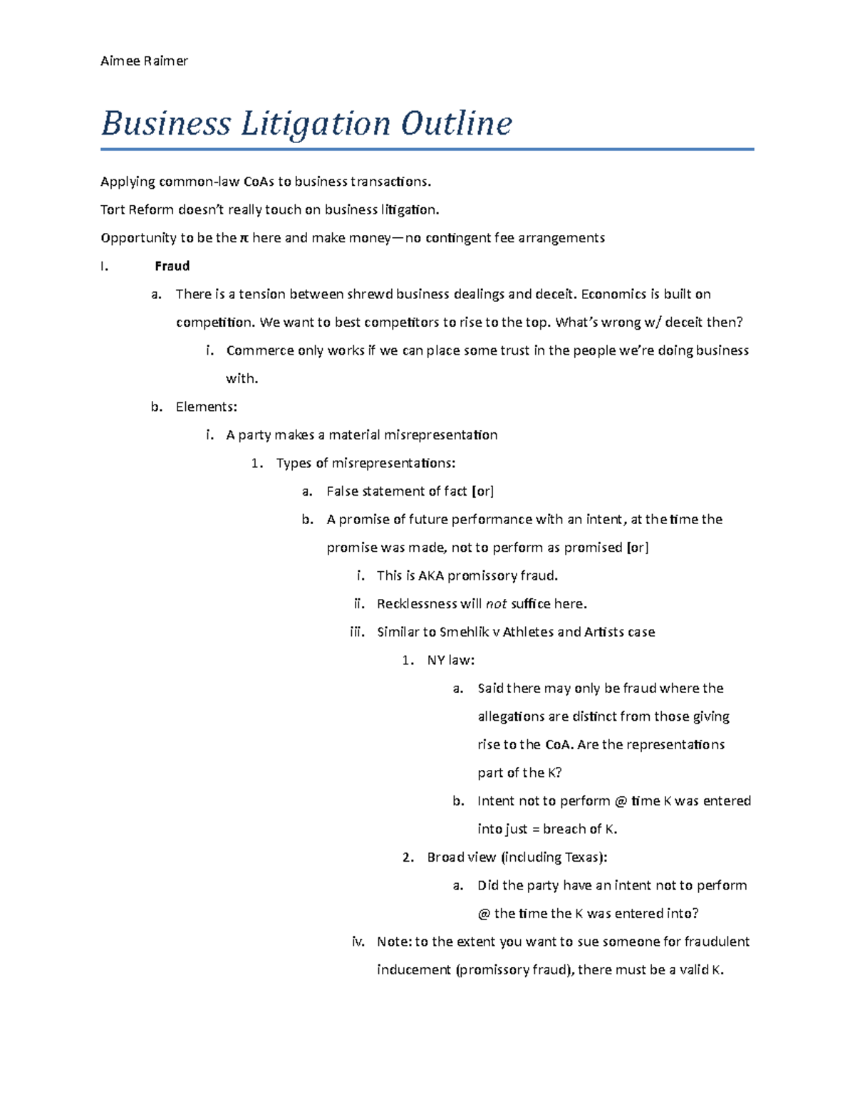 Business Litigation Outline - Business Litigation Outline Applying ...