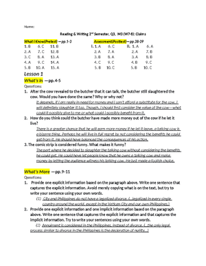 R&WM22 - Personal answers/notes to secondary modules. - Name:. Year ...