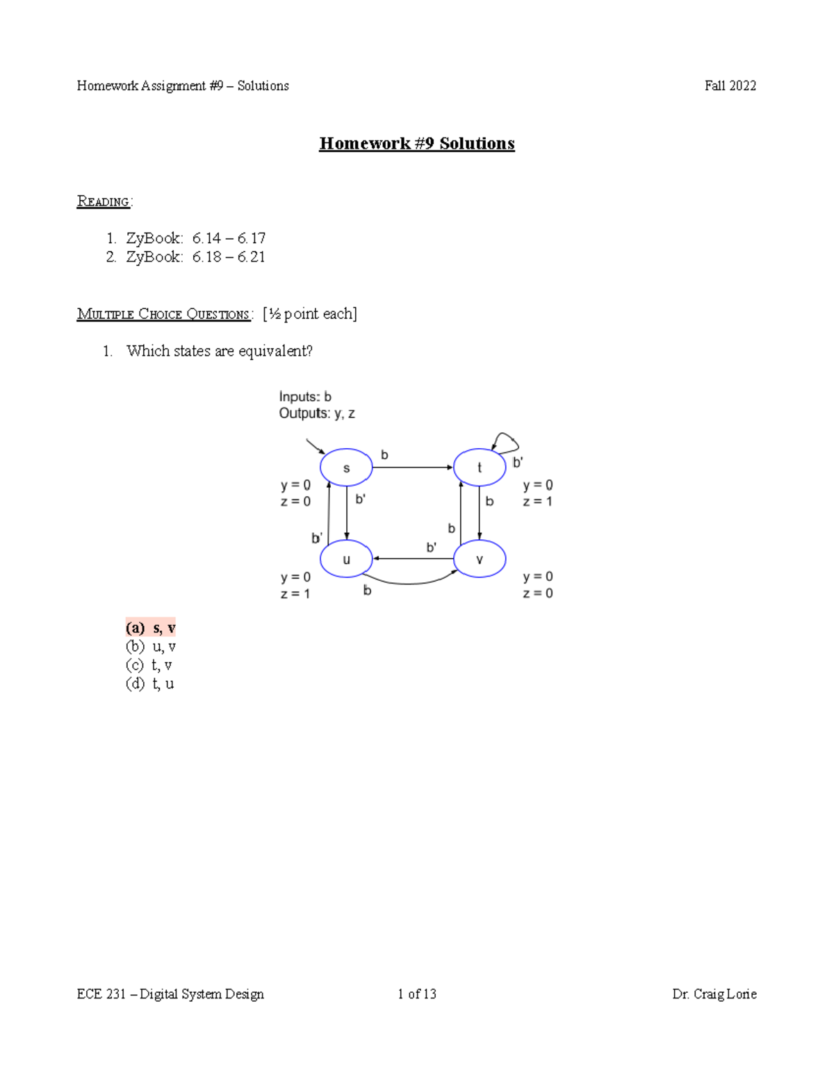 ECE 231 - Fall 2022 - HW9 - Solutions - ECE 201 - George Mason - Studocu