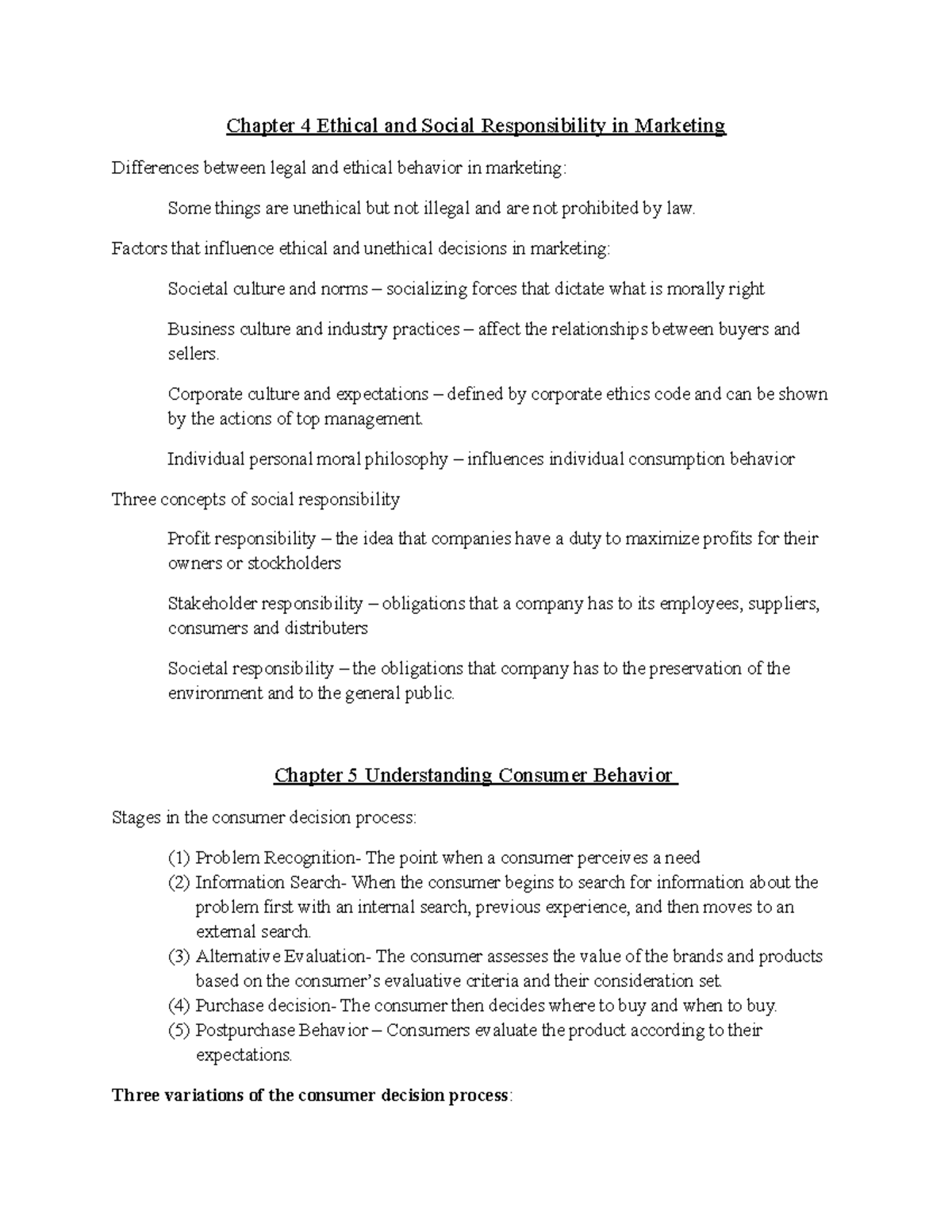 Chapter 4, 5 and 6 - Chapter 4 Ethical and Social Responsibility in ...