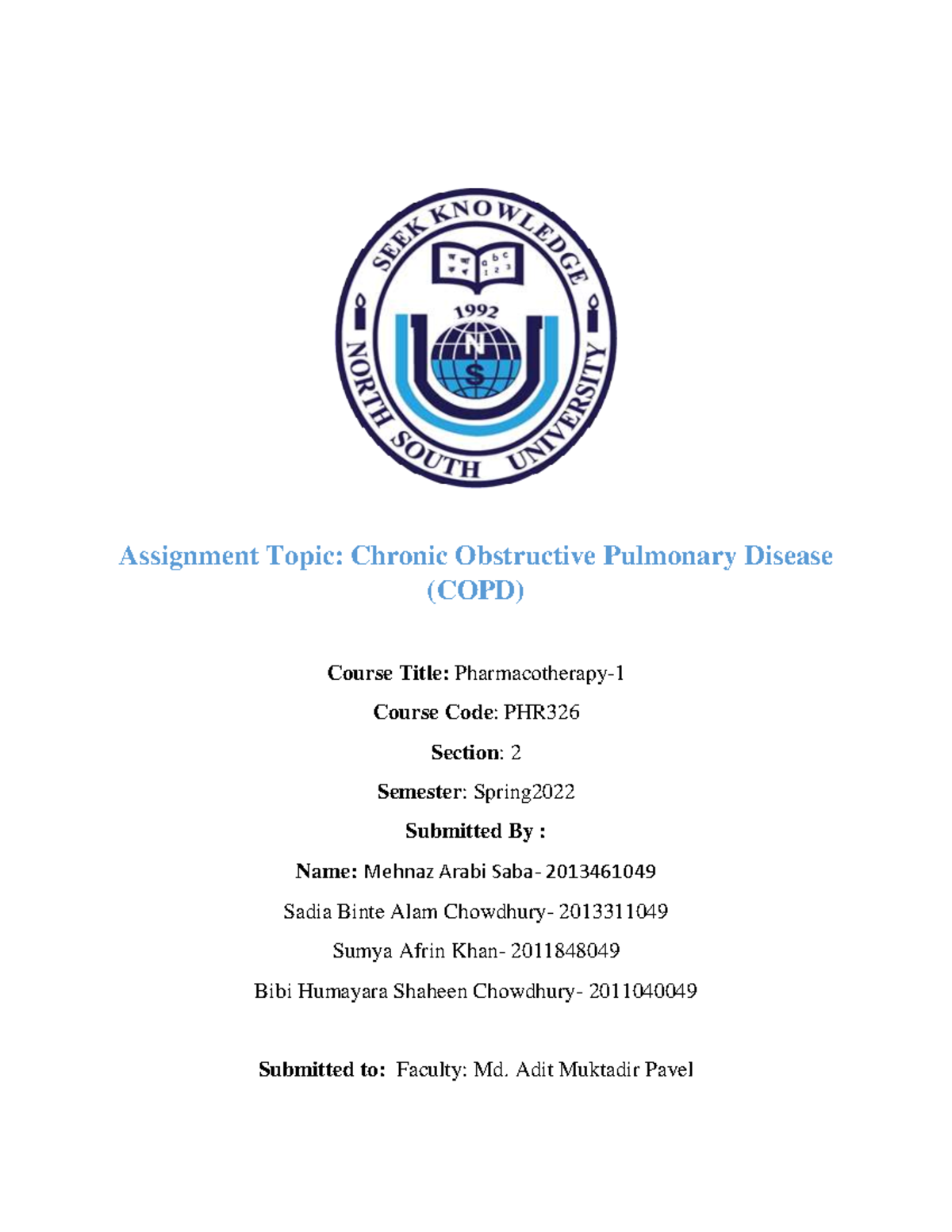 COPD Assignment - Assignment Topic: Chronic Obstructive Pulmonary ...