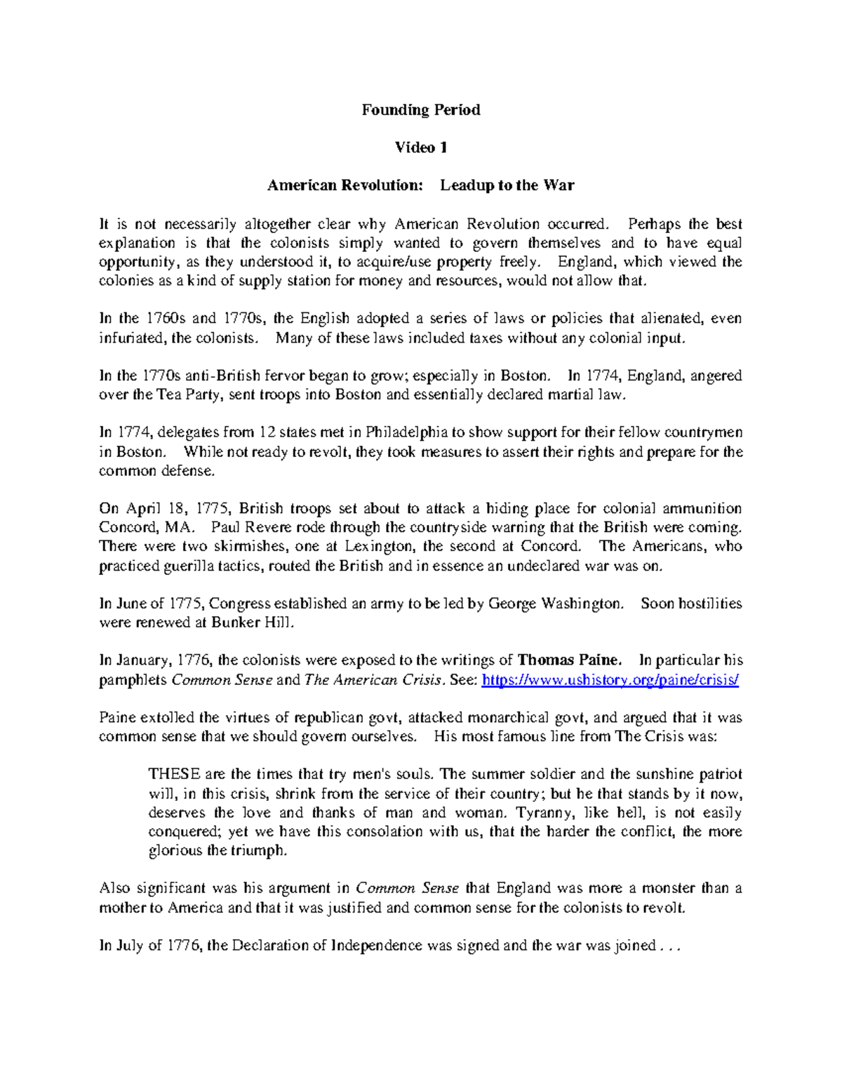 Founding Period - Founding Period Video 1 American Revolution: Leadup ...