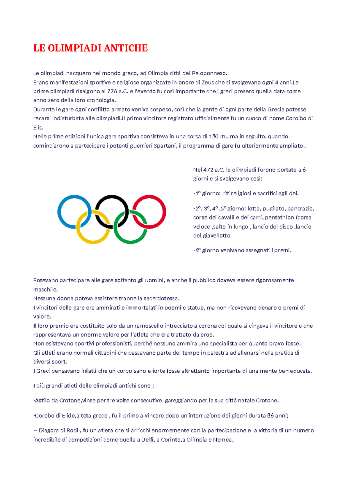 LE Olimpiadi Antiche - LE OLIMPIADI ANTICHE Le olimpiadi nacquero nel ...