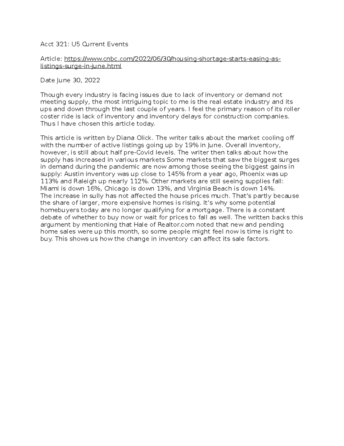 Current Events Article - Acct 321: U5 Current Events Article: - Studocu