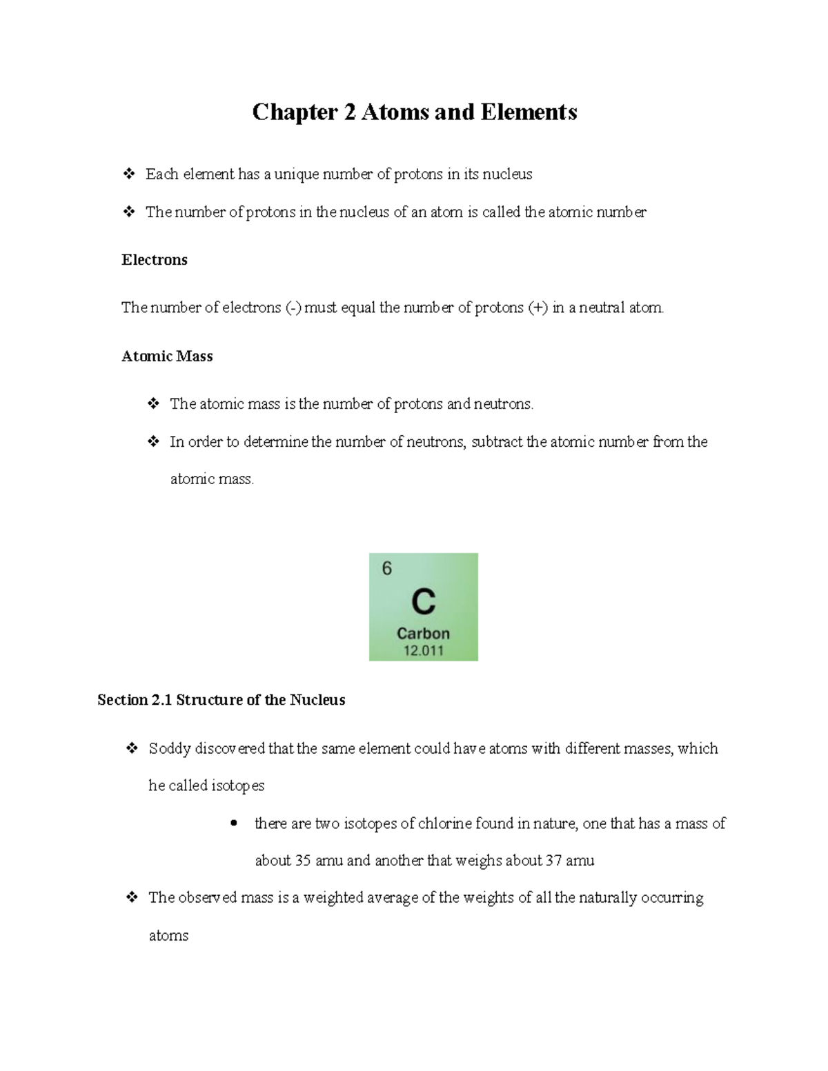 Chapter 2 molecular approach - Chapter 2 Atoms and Elements Each ...