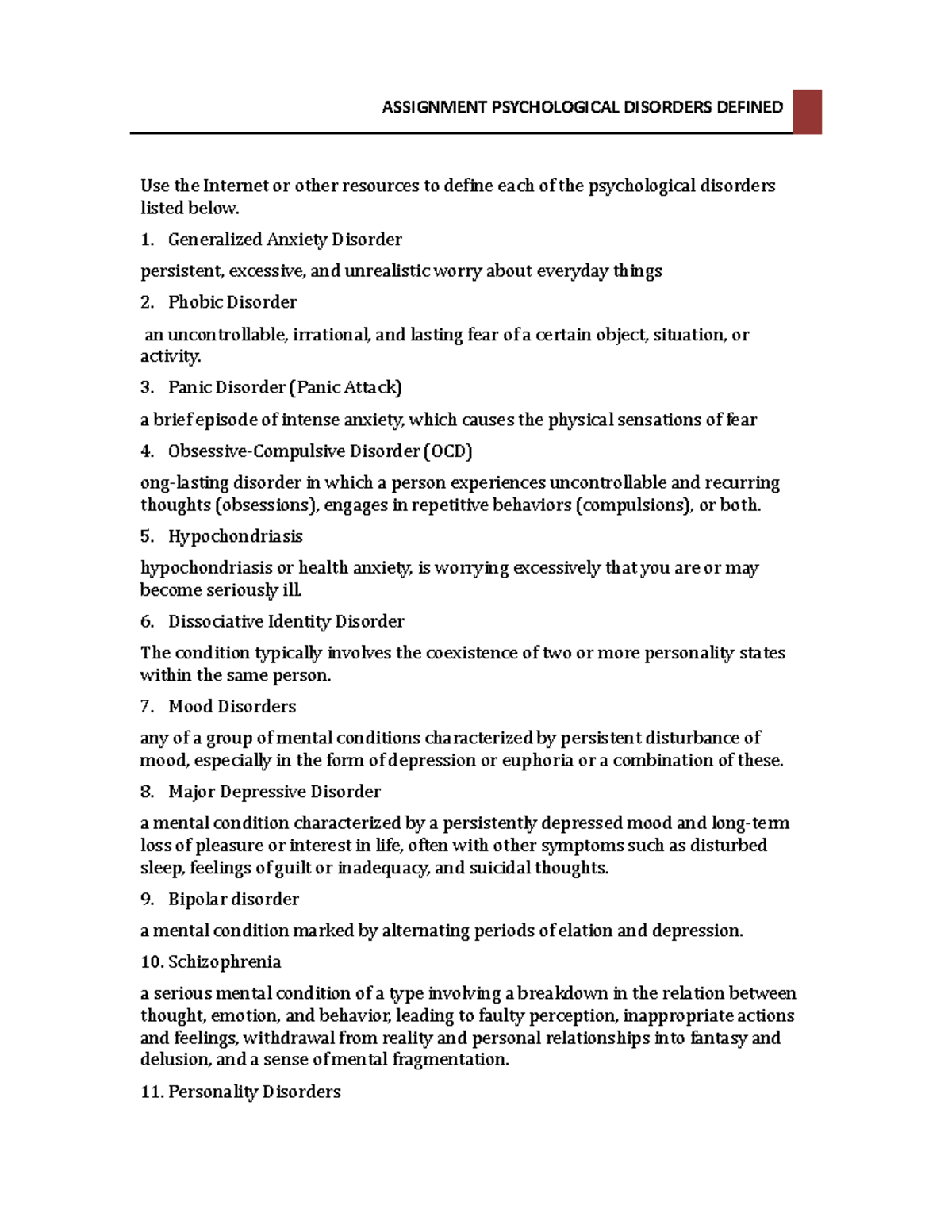 Copy of Psychological Disorders Defined [ Launch] - ASSIGNMENT ...