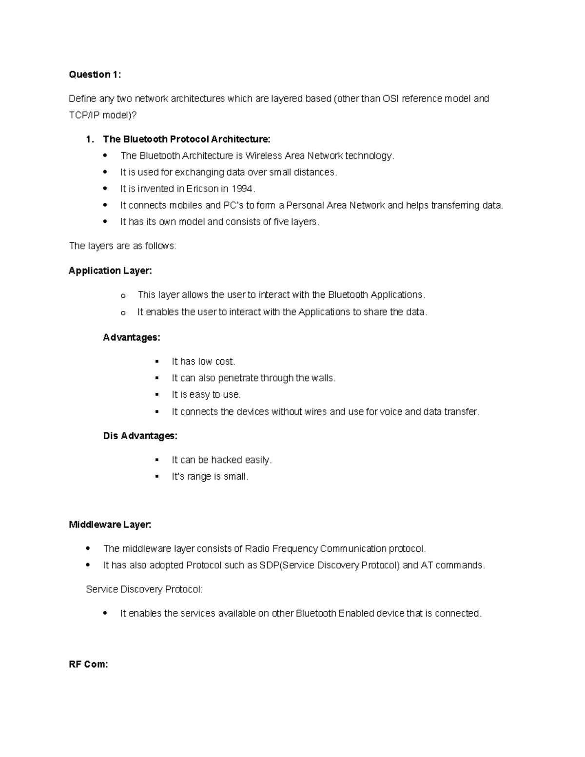 Dccn Assignment 1 Question 1 Define Any Two Network Architectures Which Are Layered Based