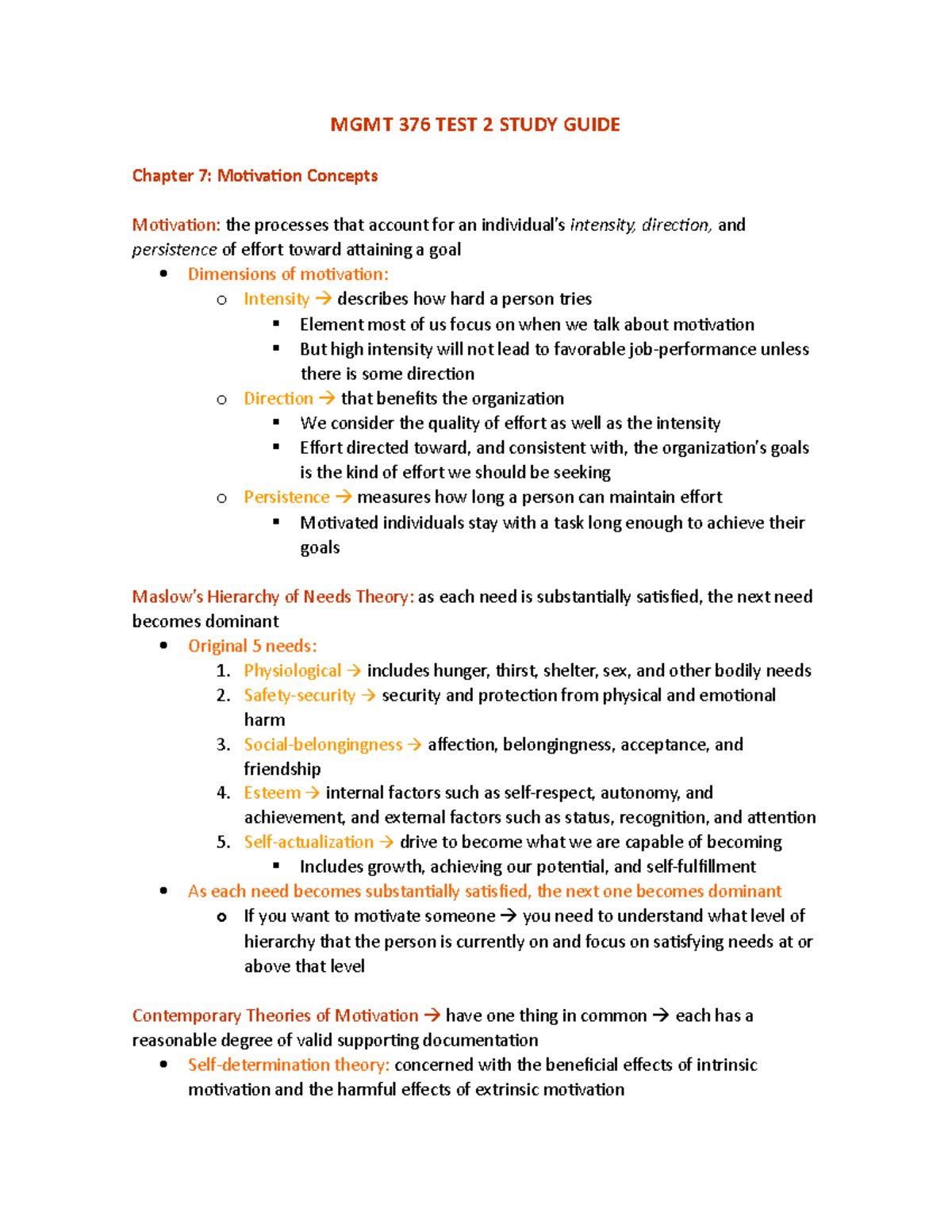 Mgmt 376 test 2 study guide - MGMT 376 TEST 2 STUDY GUIDE Chapter 7 ...