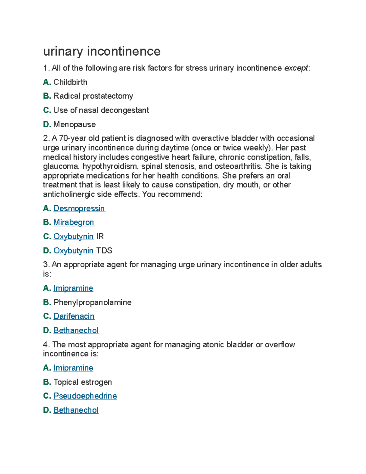 Urinary incontinence - Chapter 35 - urinary incontinence All of the ...