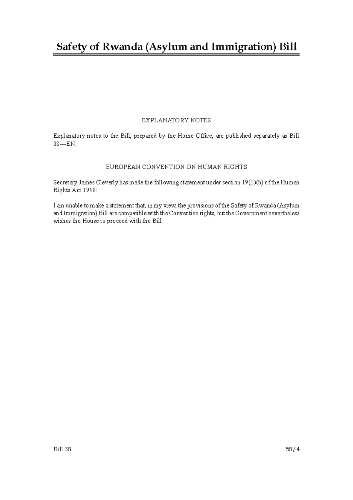 Rwanda bill - EXPLANATORY NOTES Explanatory notes to the Bill, prepared ...