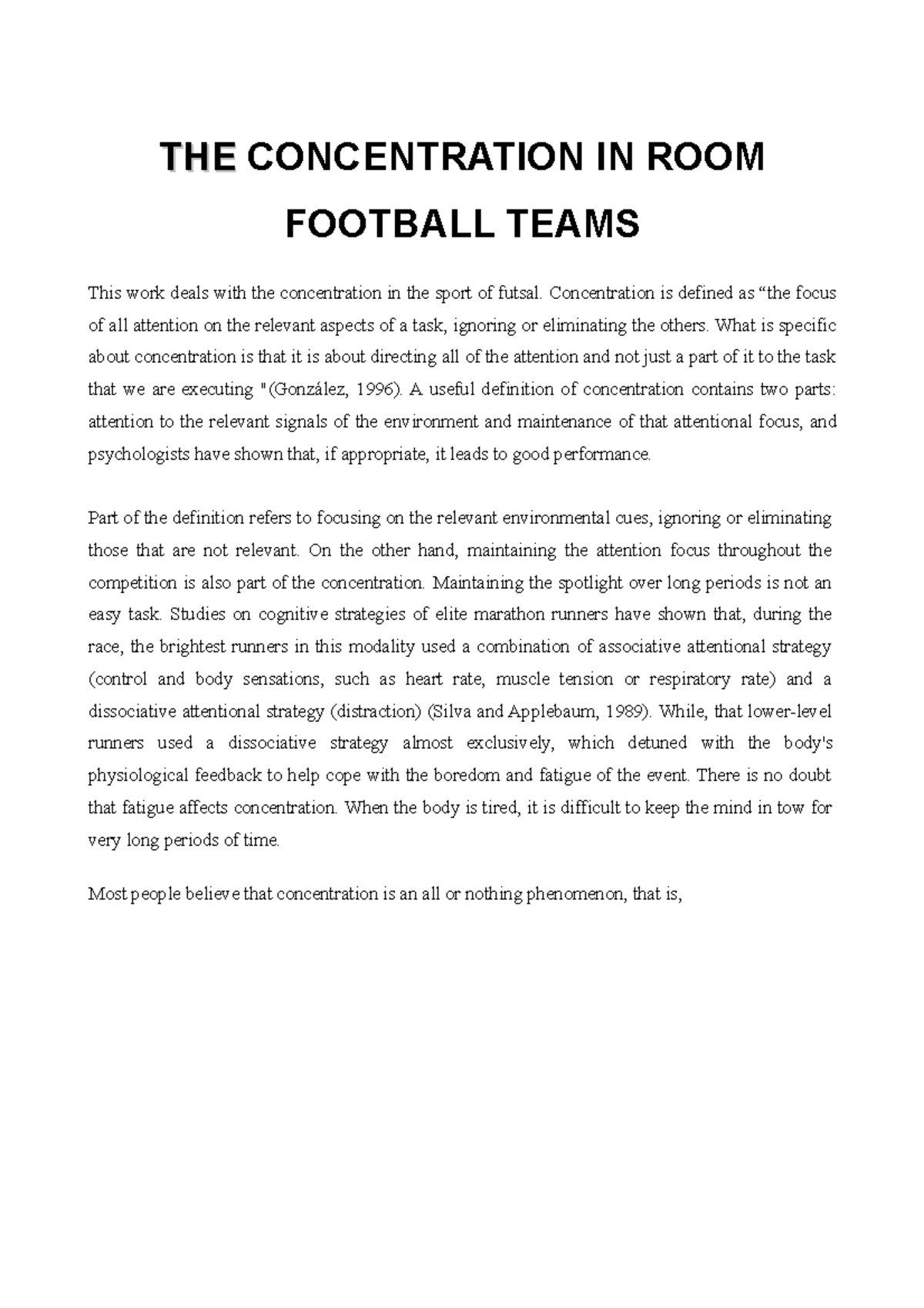 THE Concentration IN ROOM Football Teams - THE CONCENTRATION IN ROOMTHE ...