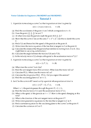 Tut01 - Tutorial 1 is mainly revision for MAM1021S - Vector Calculus for Engineers (MAM2083F and ...