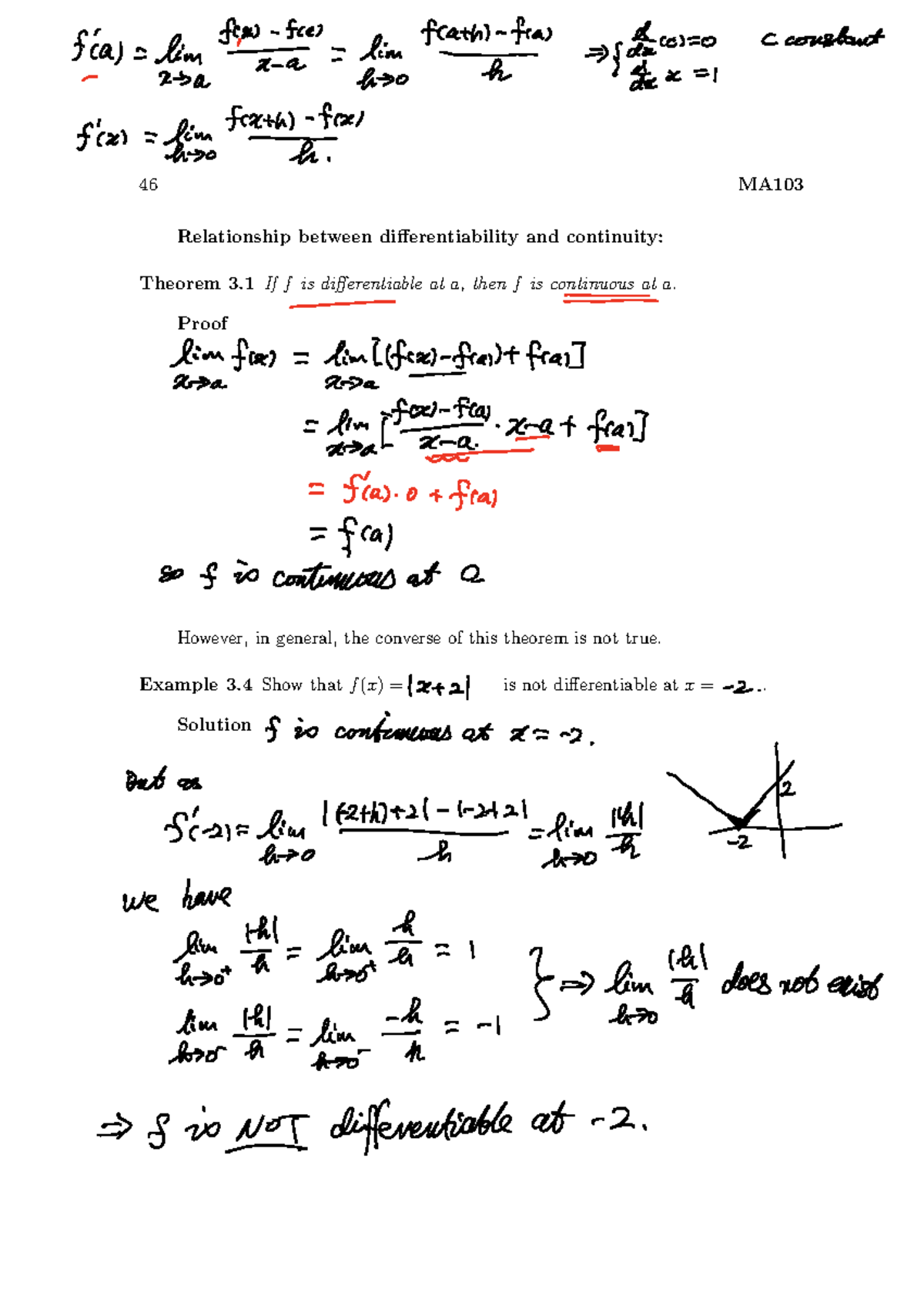 Week 3 day 2 ma103 - 46 MA Relationship between differentiability and ...