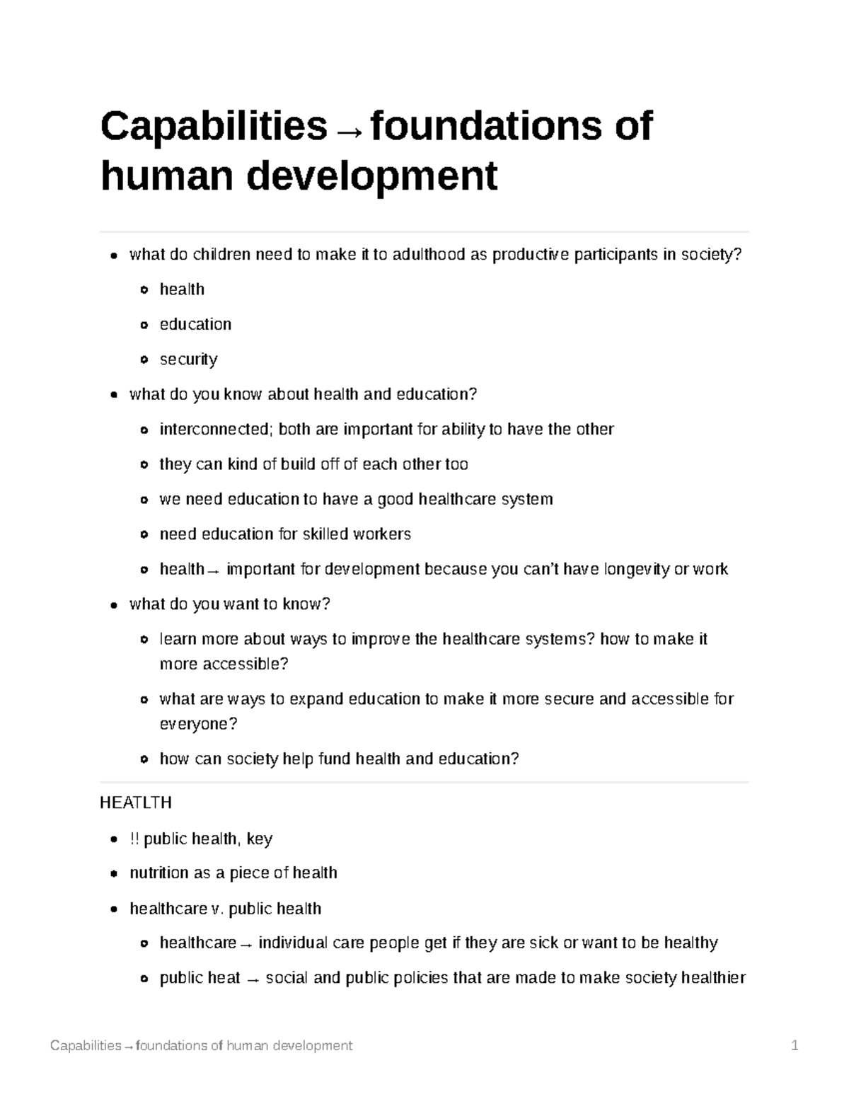 Capabilities/foundations of human development - Capabilities→ ...