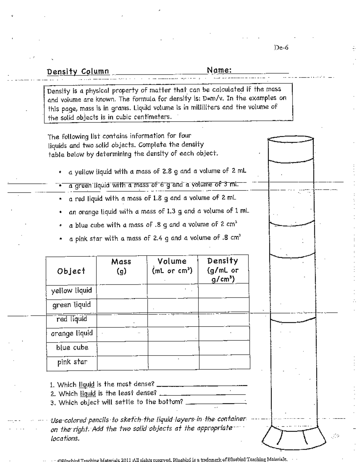 Density Column Practice - Studocu